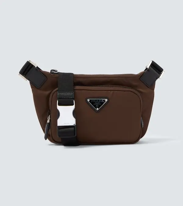 Prada Re-nylon Shoulder Bag With Leather Trim - Brown