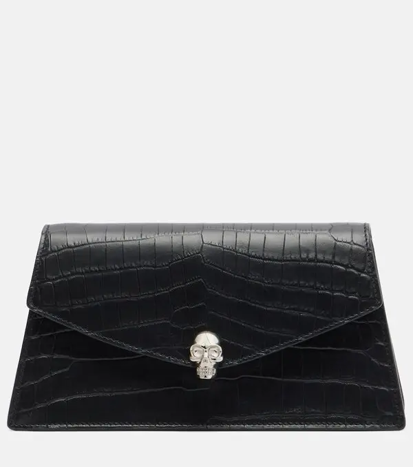 Alexander McQueen Skull Croc-effect Leather Clutch
