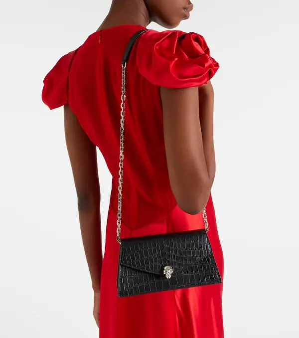 Alexander McQueen Skull Croc-effect Leather Clutch