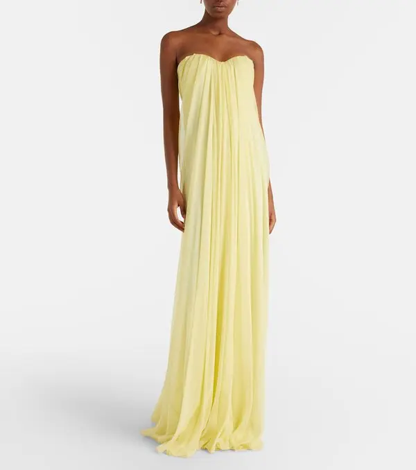 Alexander McQueen Draped Chiffon Bustier Gown