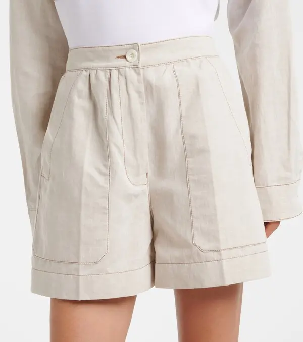 Prada Cotton And Linen Chambray Shorts