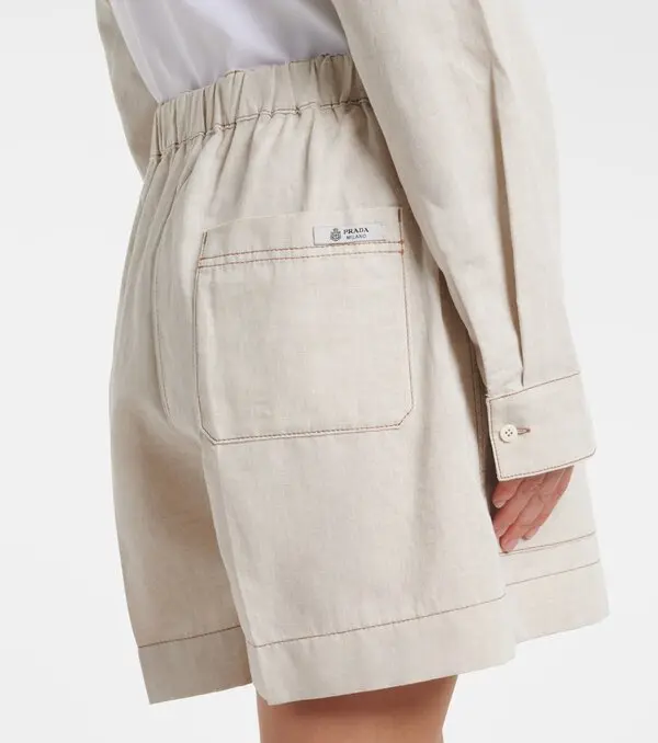 Prada Cotton And Linen Chambray Shorts