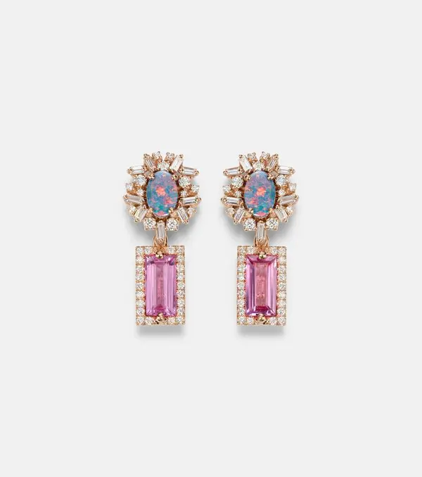 SUZANNE KALAN 18kt Rose Gold Opal, Sapphire, And Diamond Drop Earrings - Multicoloured