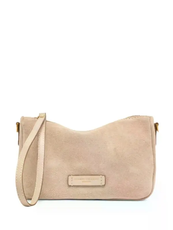 GIANNI CHIARINI Logo-plaque Suede Clutch Bag - Neutrals