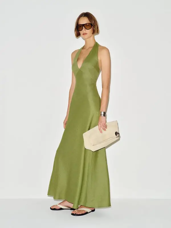 Reformation Green Linen Dress Dresses | Editorialist