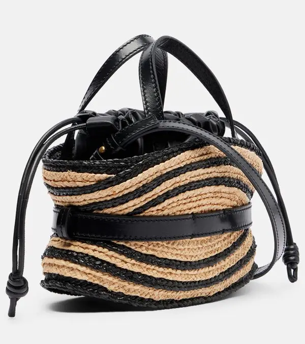 Balmain Raffia-effect Striped Top-handle Bag
