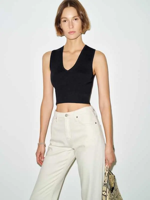 REFORMATION Bramble Cotton Sweater Tank Top - Black