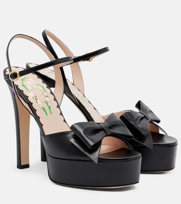 Valentino Garavani Leather Platform Sandals With Bow Detailing - Black