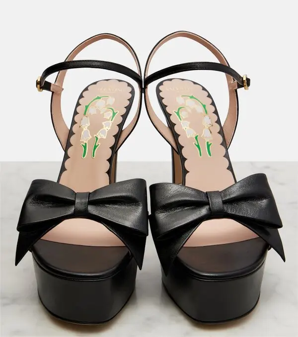 Valentino Garavani Leather Platform Sandals With Bow Detailing - Black