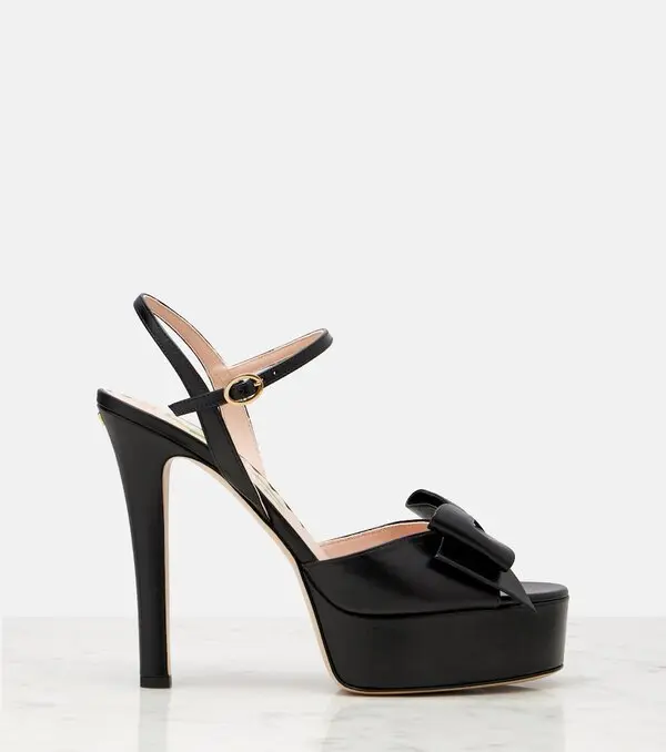 Valentino Garavani Leather Platform Sandals With Bow Detailing - Black