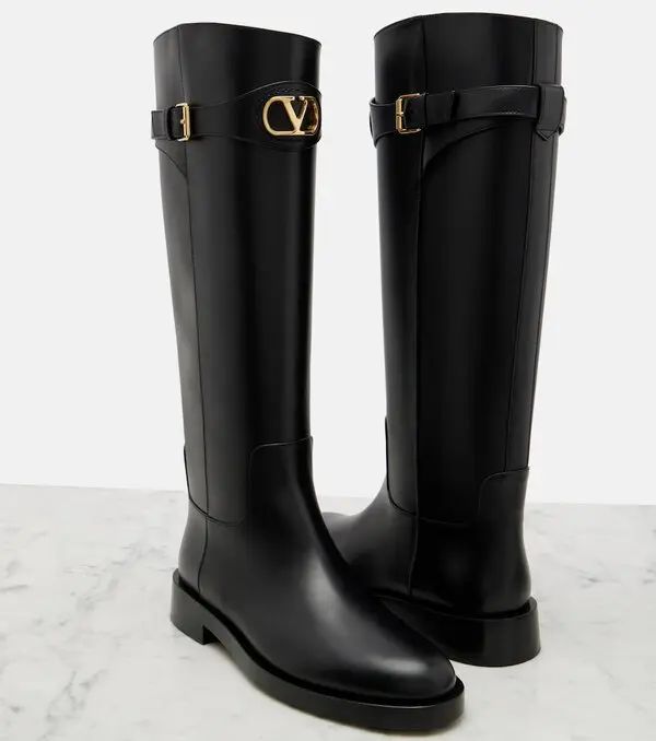 Valentino Garavani Vlogo Leather Knee-high Boots