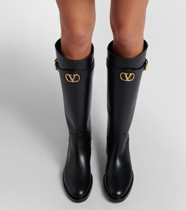 Valentino Garavani Vlogo Leather Knee-high Boots