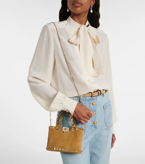 Valentino Garavani Rockstud Mini Suede Top-handle Bag