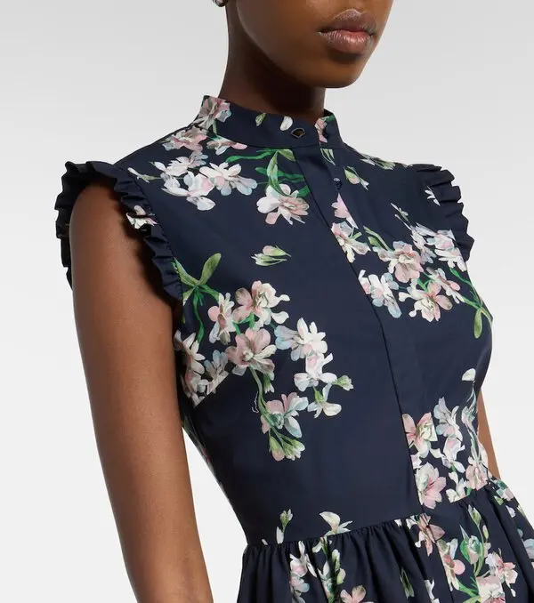 Erdem Floral Cotton Midi Dress - Blue