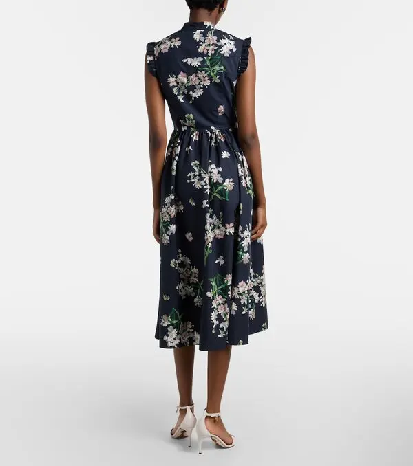Erdem Floral Cotton Midi Dress - Blue