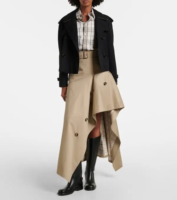 Burberry Asymmetrical Cotton Midi Skirt