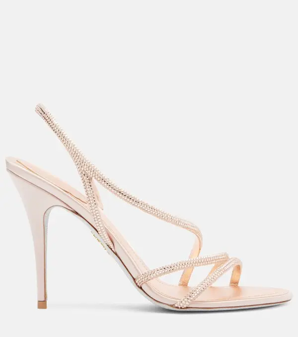 Rene Caovilla Embellished Satin Slingback Sandals - Pink
