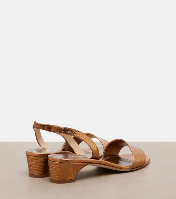Manolo Blahnik Patopia Leather Slingback Sandals - Gold