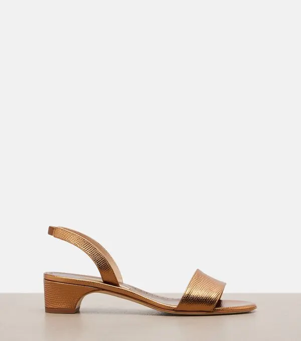 Manolo Blahnik Patopia Leather Slingback Sandals - Gold
