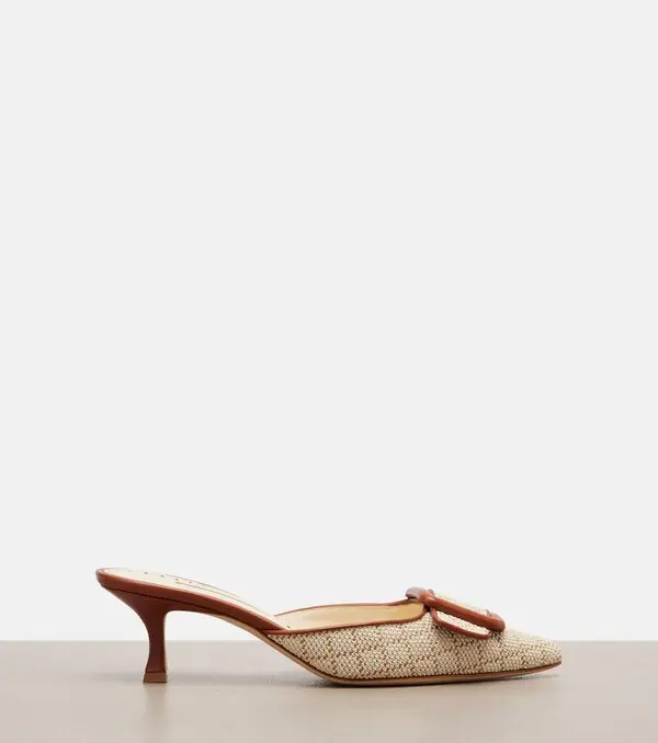Manolo Blahnik Maysale Leather-trimmed Mules