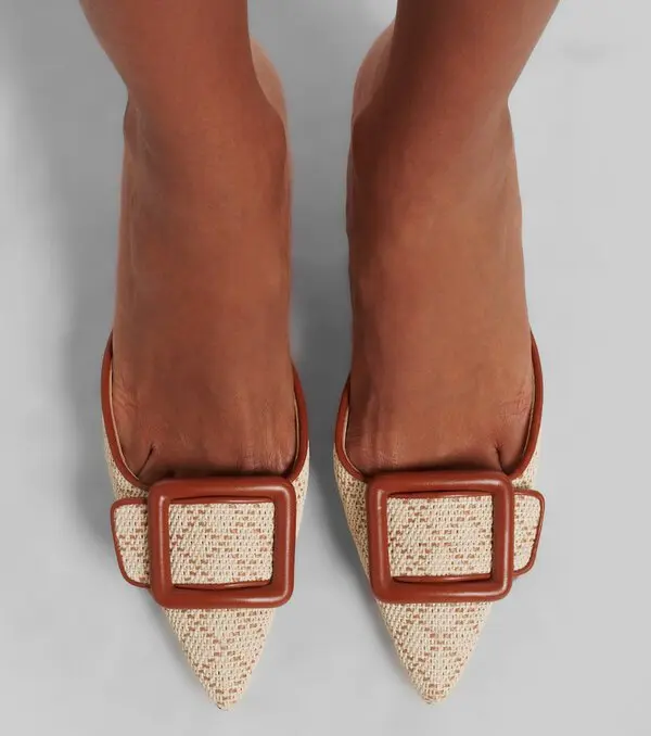 Manolo Blahnik Maysale Leather-trimmed Mules