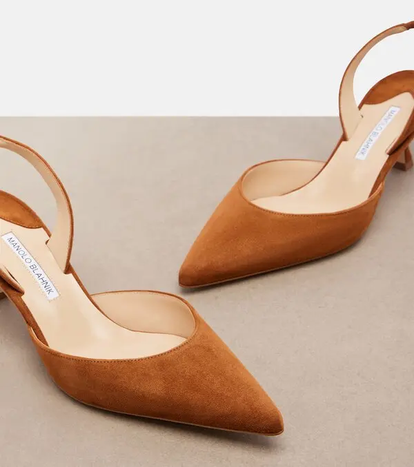 Manolo Blahnik Carolyne Suede Slingback Pumps - Brown