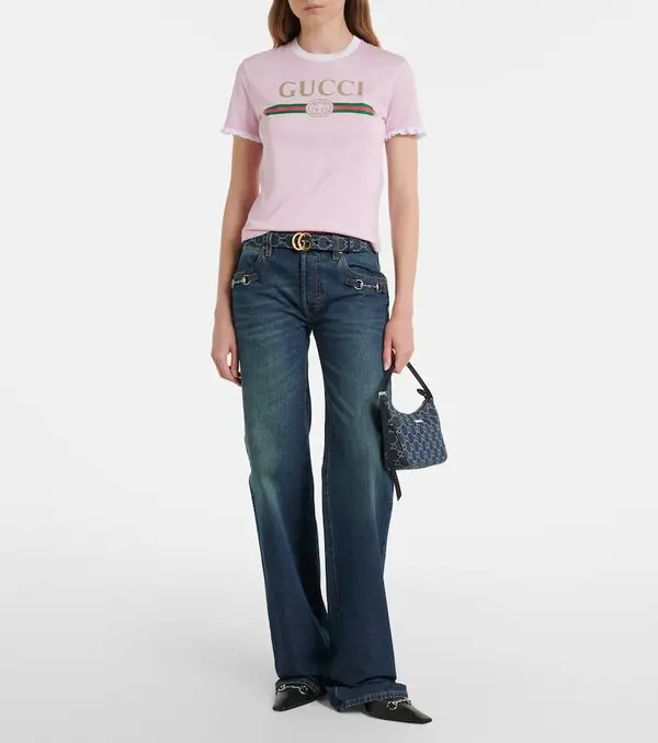 Gucci Lady Lunetta Gg Small Denim Shoulder Bag