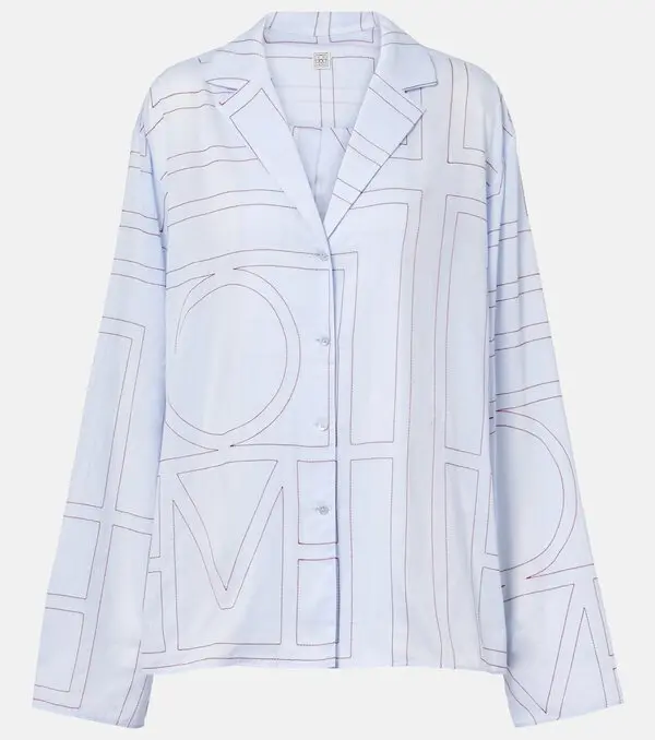 TOTEME Embroidered Cotton-blend Poplin Pajama Shirt - Blue