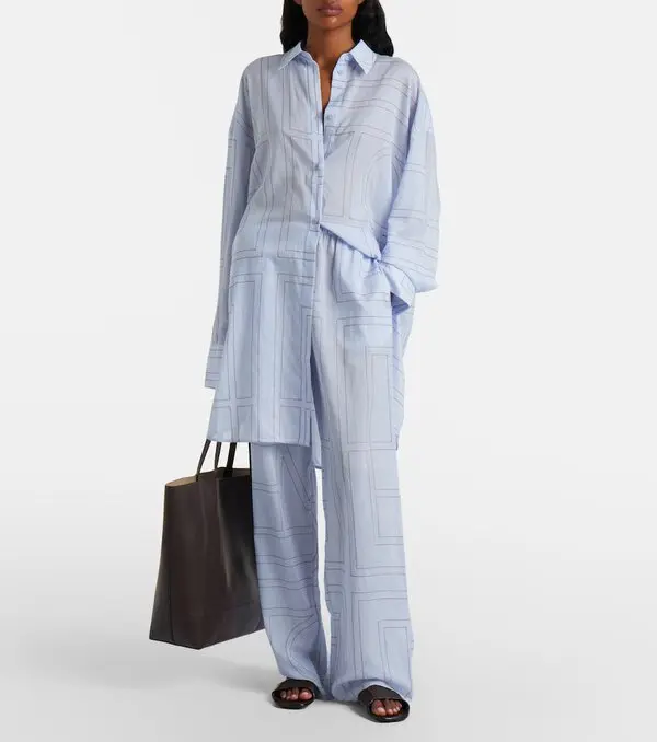 TOTEME Embroidered Cotton-blend Poplin Shirt - Blue