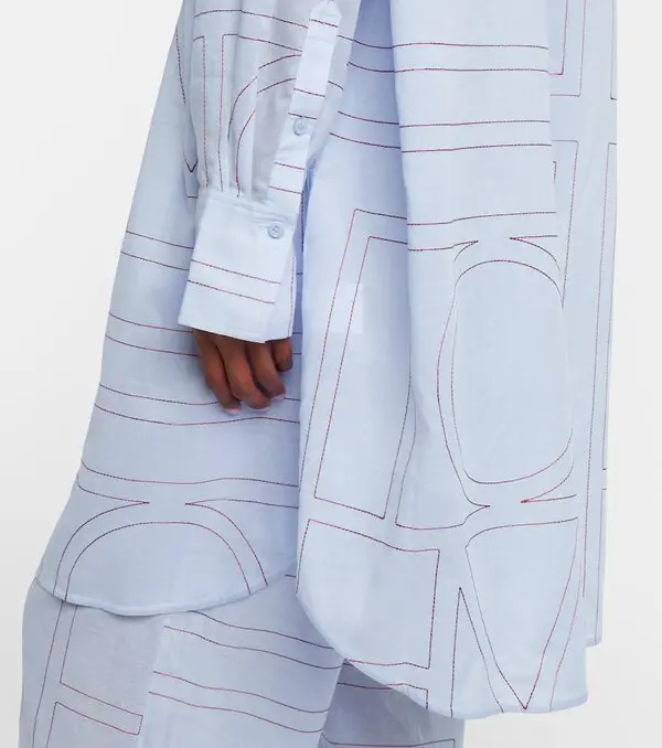 TOTEME Embroidered Cotton-blend Poplin Shirt - Blue