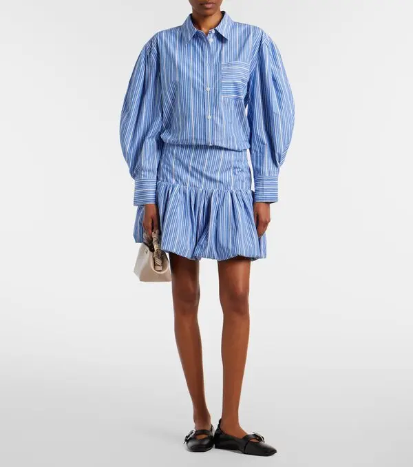 GANNI Striped Cotton Poplin Mini Skirt - Blue