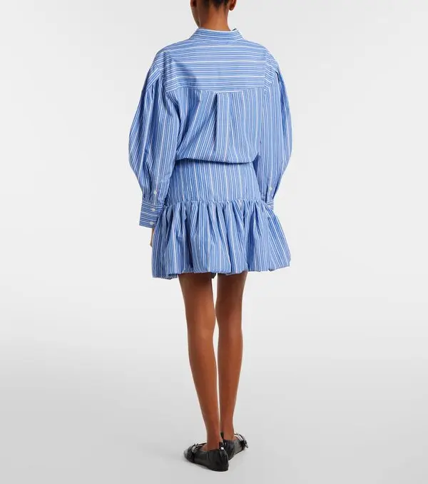 GANNI Striped Cotton Poplin Mini Skirt - Blue