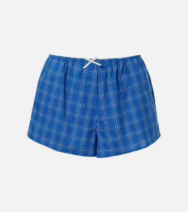 Faithfull The Brand Leya Plaid Cotton Shorts - Blue