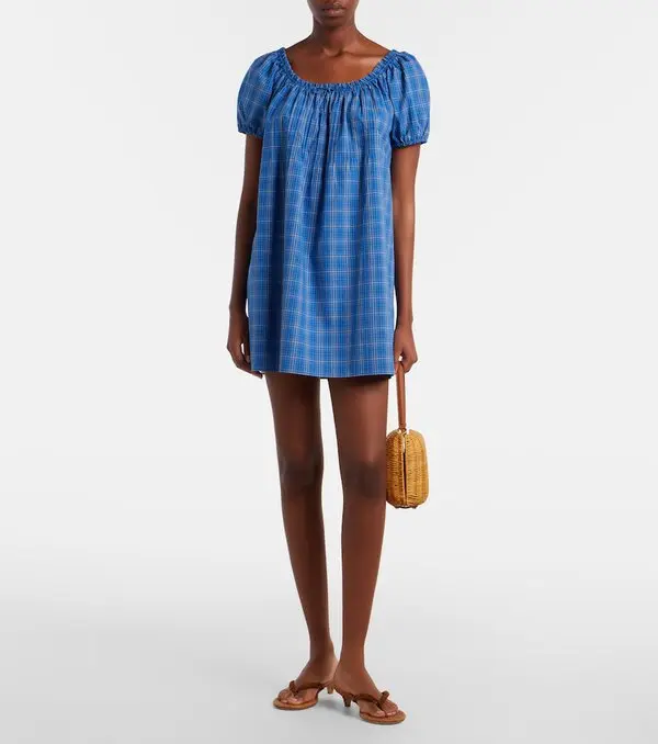 Faithfull The Brand Costa Plaid Cotton Mini Dress