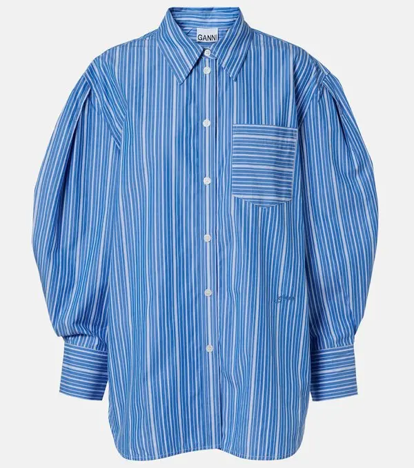 GANNI Striped Oversized Cotton Poplin Shirt