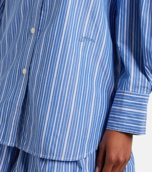 GANNI Striped Oversized Cotton Poplin Shirt