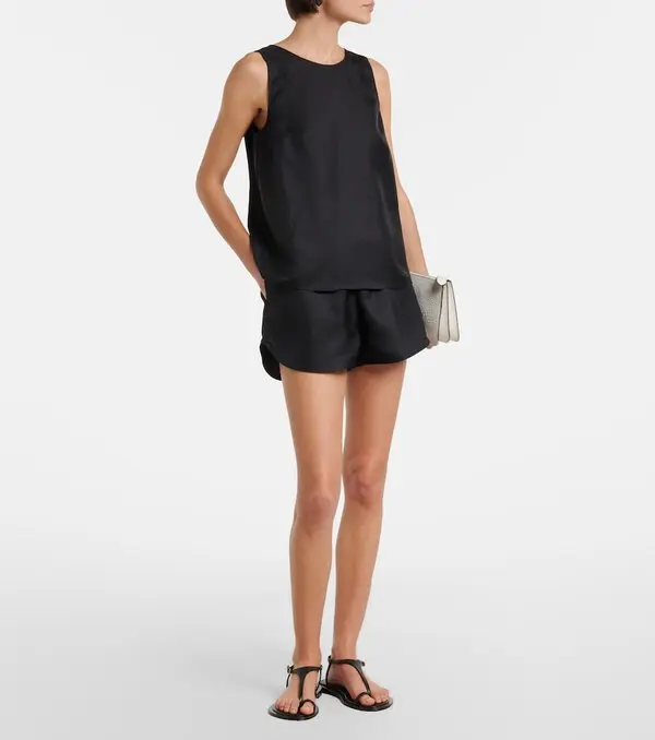 Loulou De Saison Cabo Silk Satin Shorts - Black