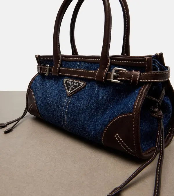 Prada Bonnie Small Denim Top-handle Bag - Blue