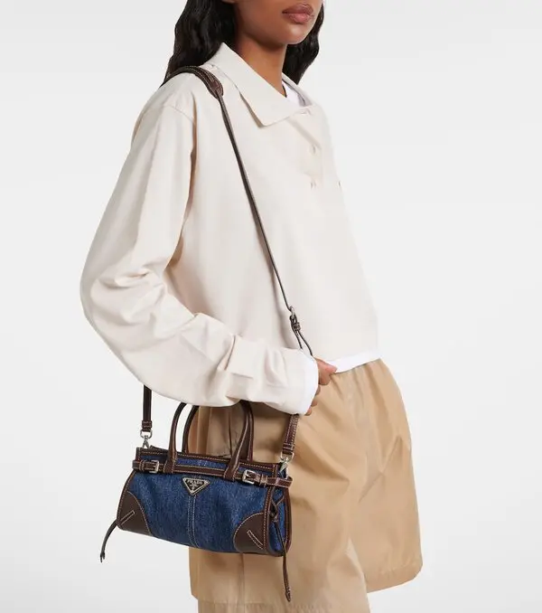 Prada Bonnie Small Denim Top-handle Bag - Blue