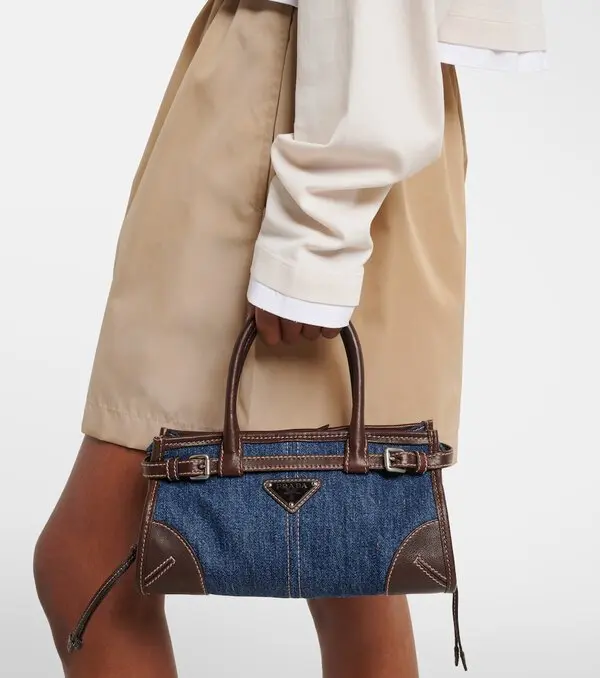 Prada Bonnie Small Denim Top-handle Bag - Blue