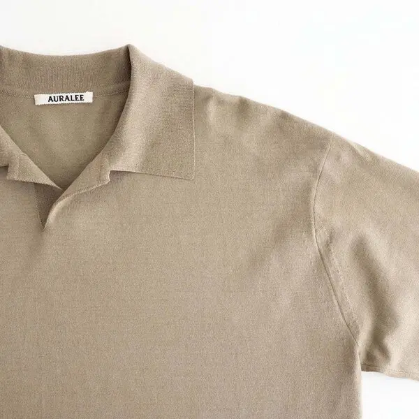 Auralee High Gauge Tussah Satin Knit Skipper Polo Shirt