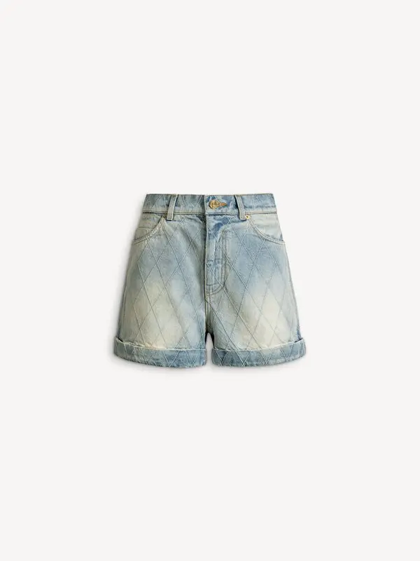 Balmain Quilted Topstitched Denim Shorts