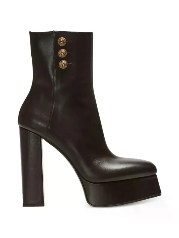 Balmain Calfskin Ankle Boots With Lion-head Detail - Brown