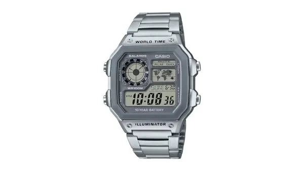 Casio Digital World Time Band Watch - Stainless Steel