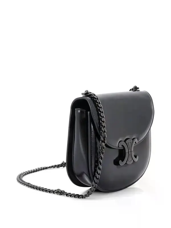Celine Triomphe Besace Cléa Chain Flap Bag In Leather - Black