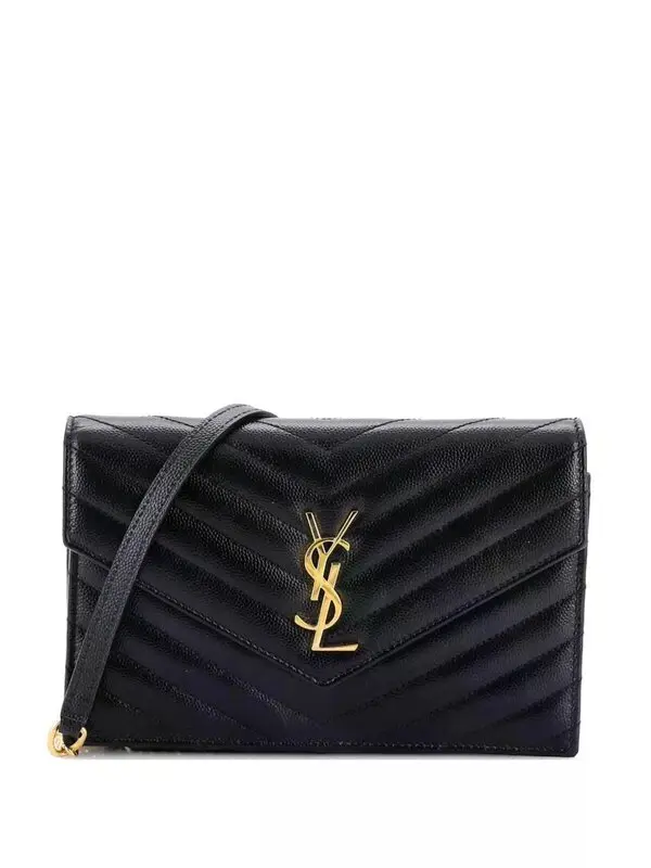 Saint Laurent Classic Monogram Wallet On Chain Matelasse Chevron Leather Small Crossbody Bag - Black