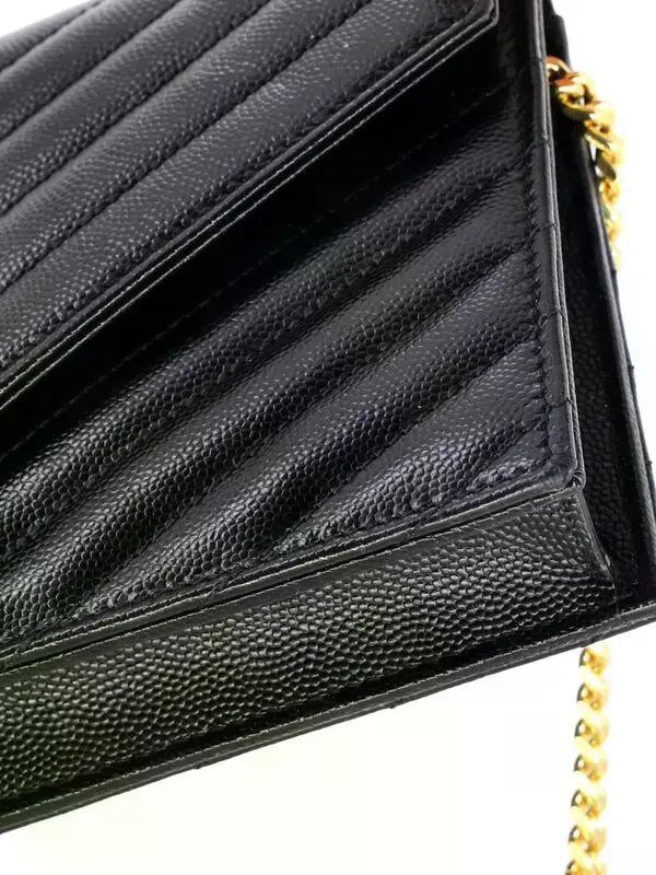 Saint Laurent Classic Monogram Wallet On Chain Matelasse Chevron Leather Small Crossbody Bag - Black