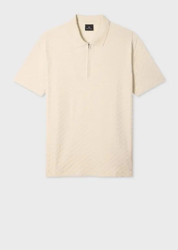 Paul Smith Ecru Textured Cotton Zip-neck Polo Shirt