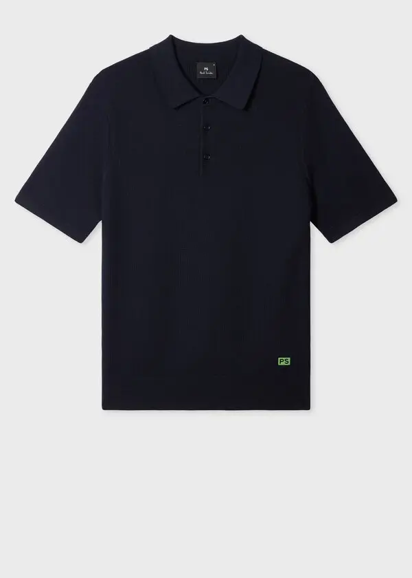 Paul Smith Navy Textured Cotton Knitted Polo Shirt