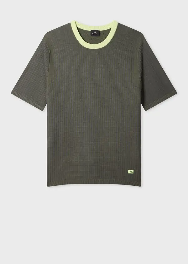 Paul Smith Khaki Textured Cotton Knitted T-shirt